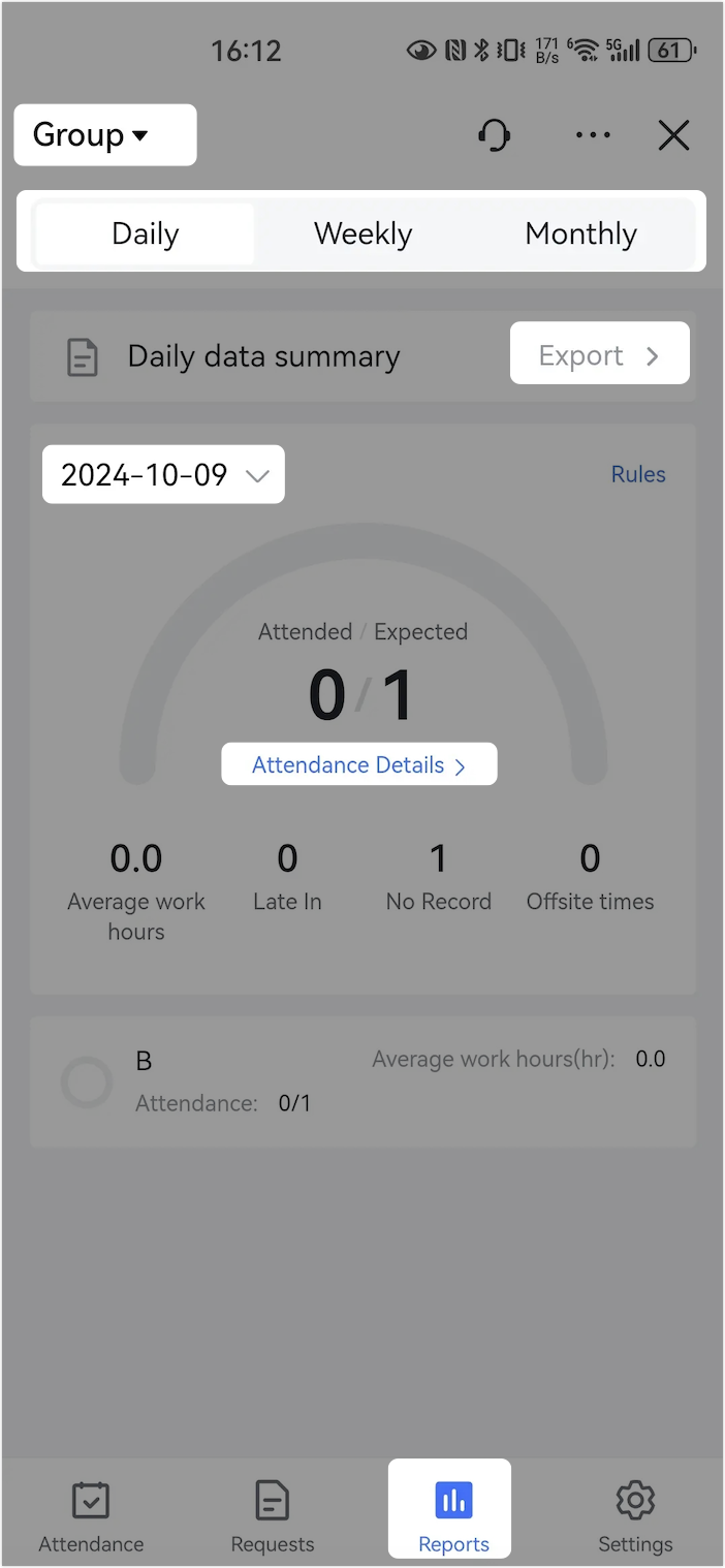 Admin | View team attendance data on mobile