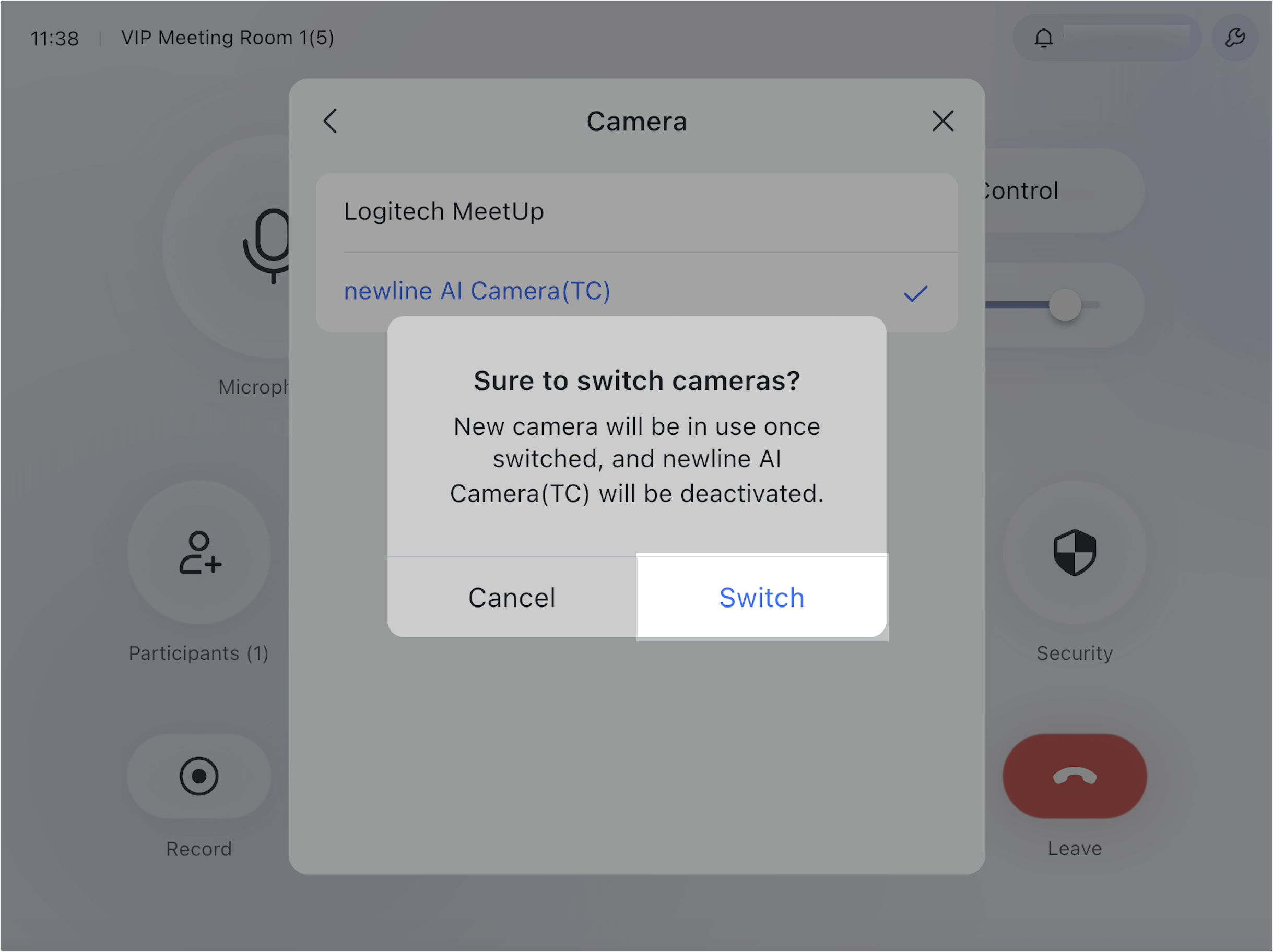 Switch cameras during a meeting