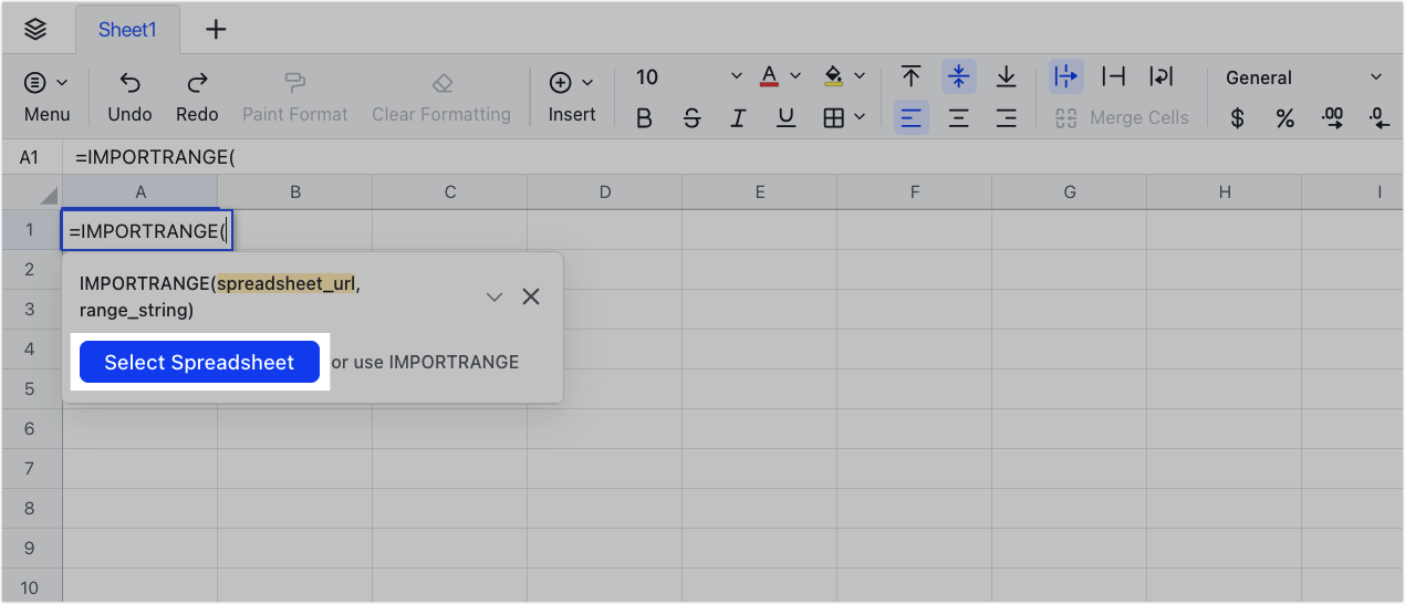 IMPORTRANGE function for Sheets