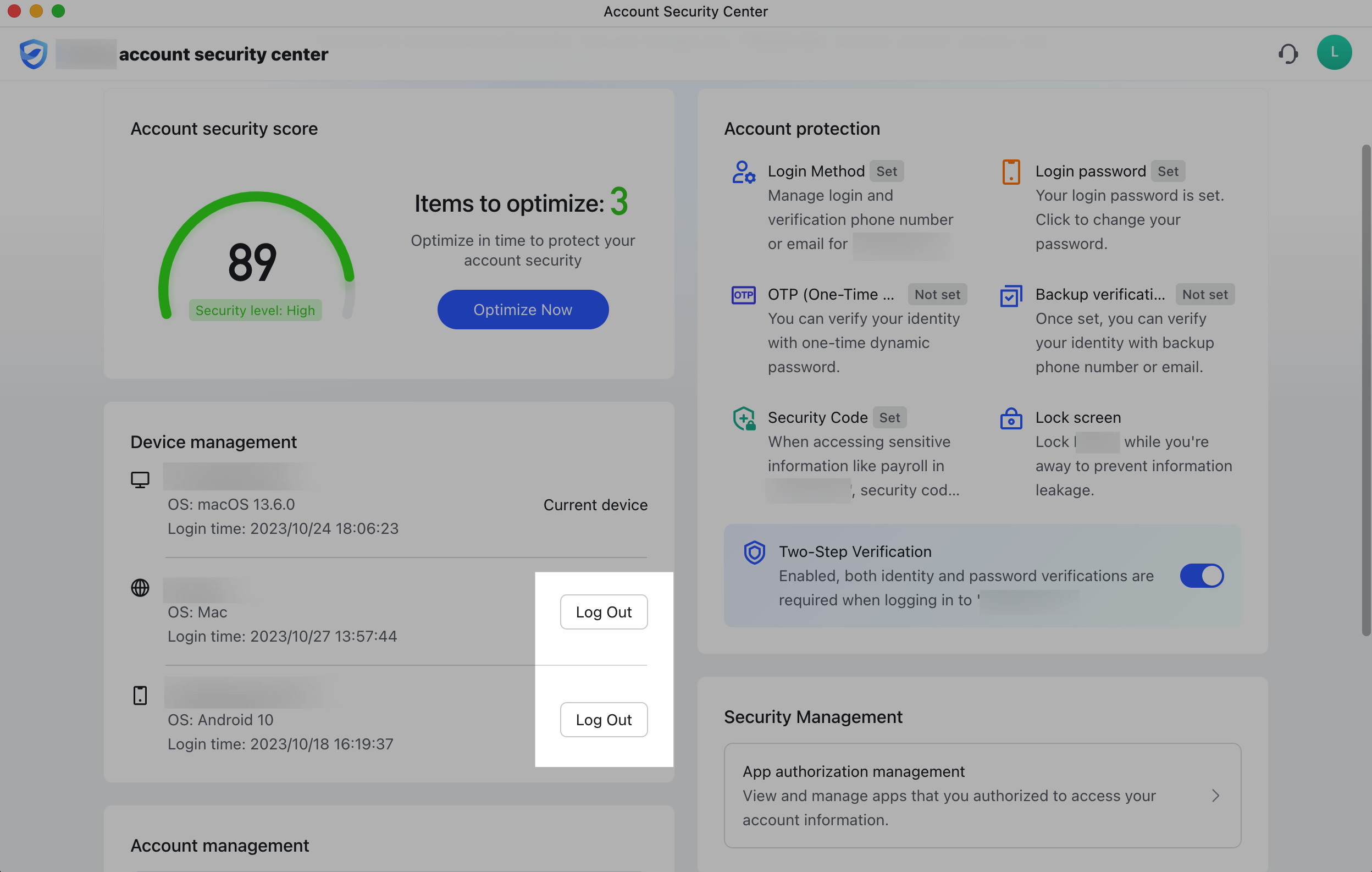 Manage logged-in devices
