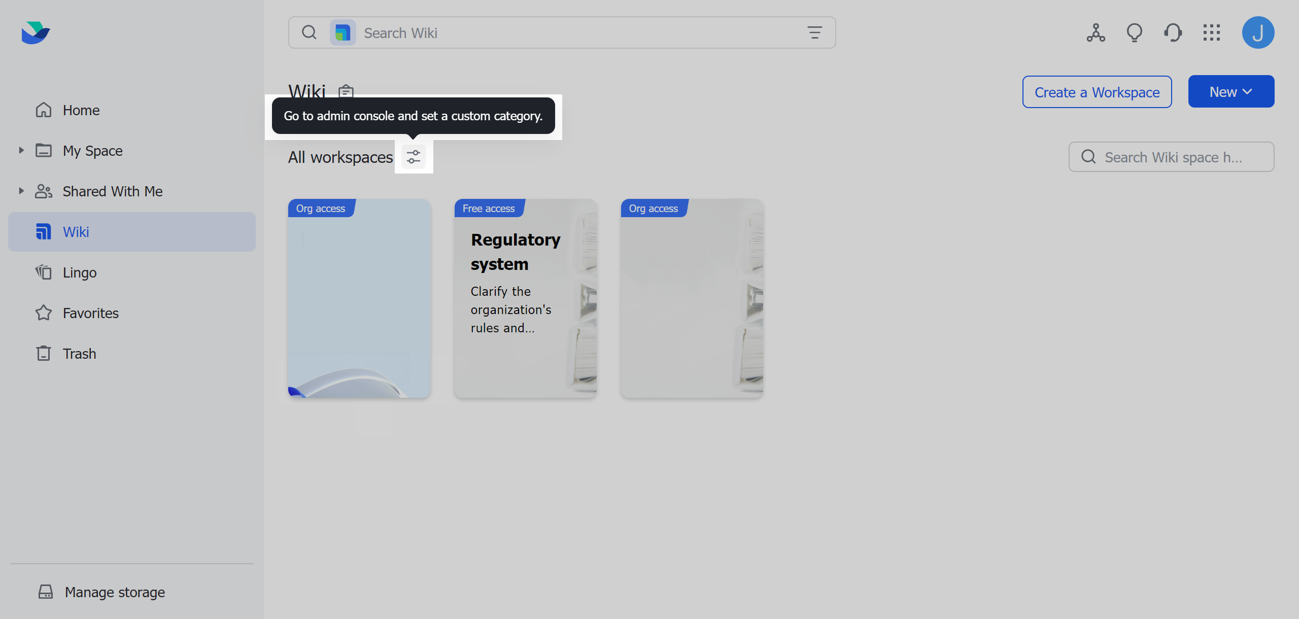 Admin | Set wiki space categories