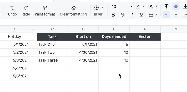 WORKDAY function for Sheets