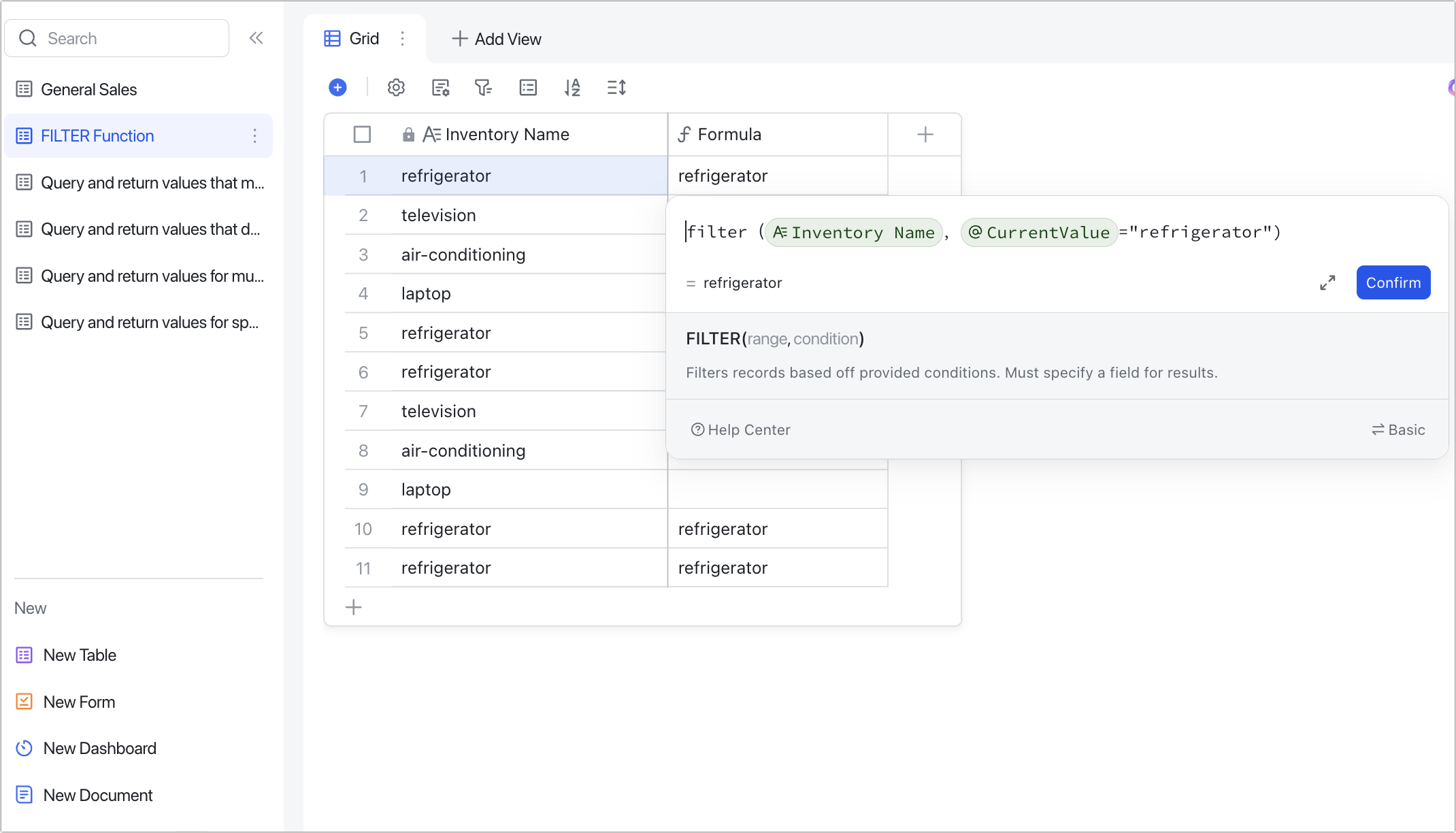 Use the FILTER function for Base