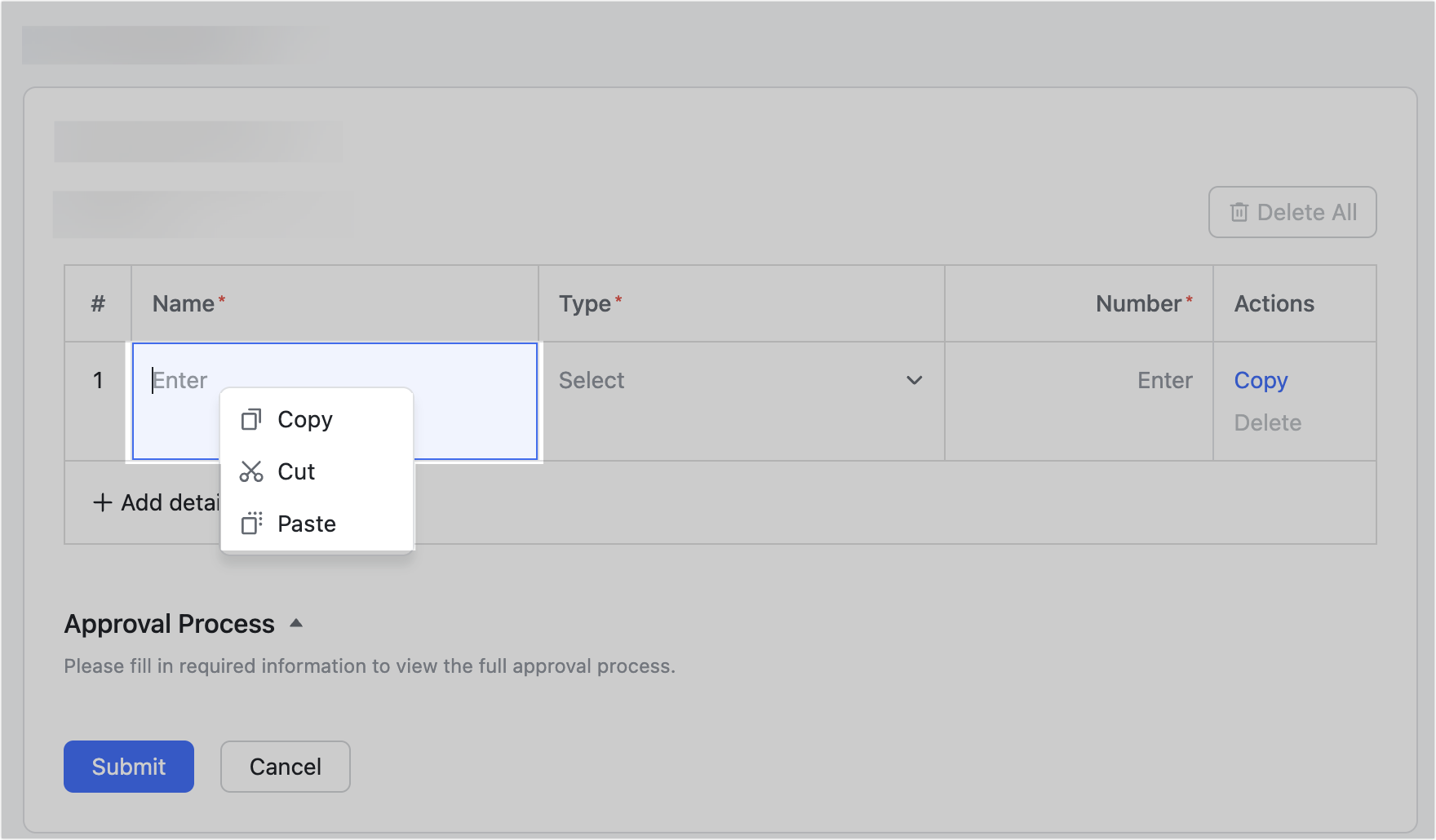 Paste content into tables in approvals